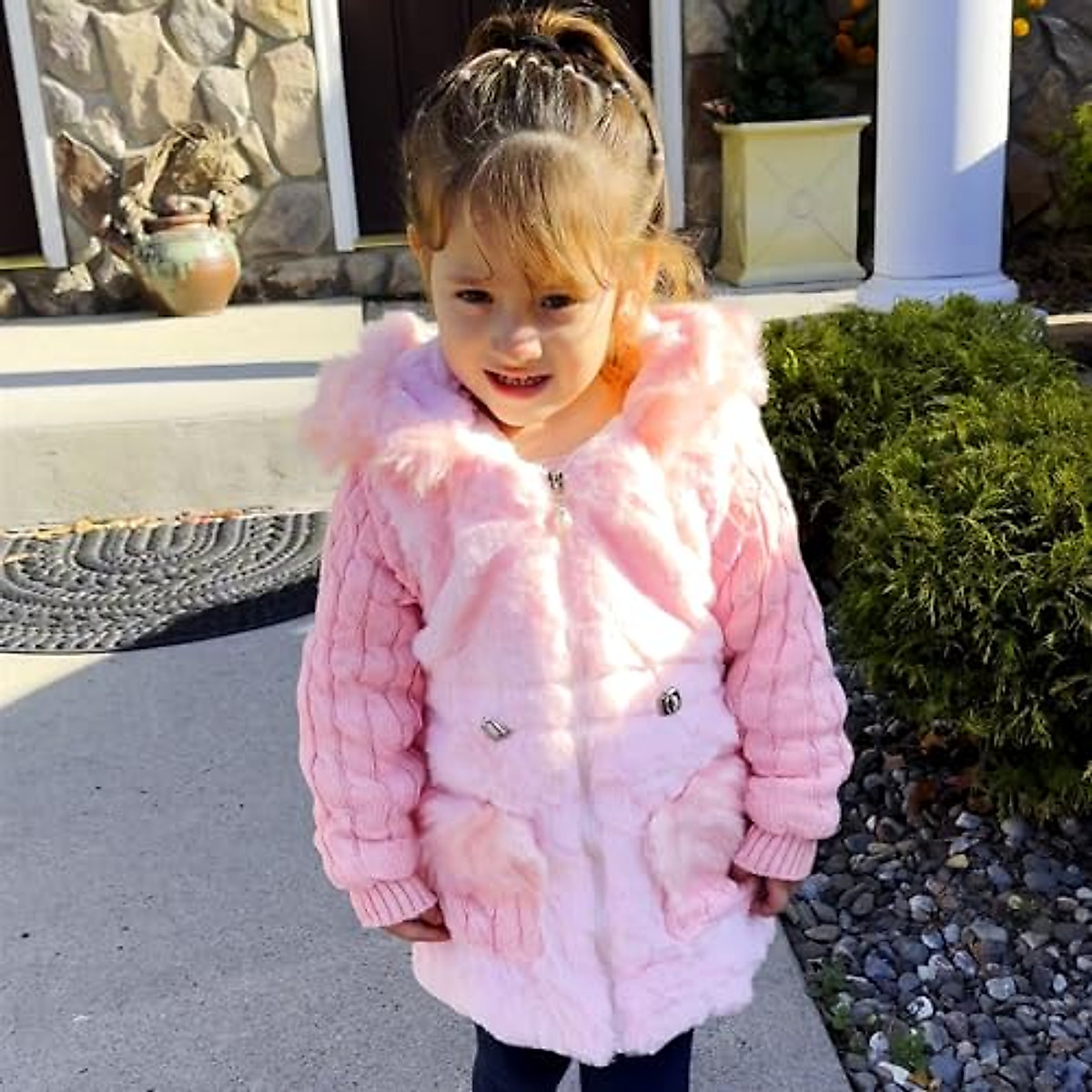 MQQUFF Baby Girls Infant Winter Knited Fur Outerwear Coats Snowsuit Clothing Jackets (US, Age, 18 Months, 24 Months, Pink)