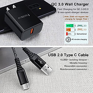 Adaptive Fast Charger Android Charger with 3ft USB Type C Cable Fast Charging for Samsung Galaxy A14 A13 5G A53 A52 A32 A12 A04S A03S S23 S22 S21 FE S20+ A11 A21 A10E Note 20 Ultra, Moto G Pure/Stylus