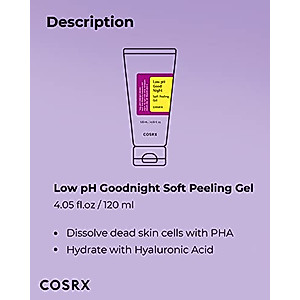 COSRX Low pH Good Night Soft Peeling Gel, 4.05 fl oz / 120ml | Mildly Exfoliating PHA | Skincare for Sensitive Skin with Natural Cellulose, Radiating, Cleansing