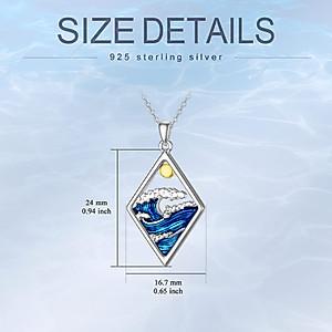 PELOVNY Christmas Gifts Ocean Wave Necklace 925 Sterling Silver Blue Beach Sea Pendant Necklace Wave Jewelry Gift for Women Mother Lover Girlfriend Daughter Sister