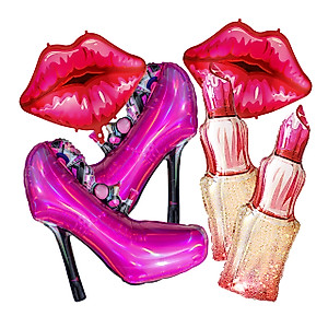 Lip balloon lipstick foil balloon Lady high heels balloon decoration,Valentine's Day, wedding, bridal shower, spa party, bachelor party balloon decoration，Spa Party Supplies for Girls