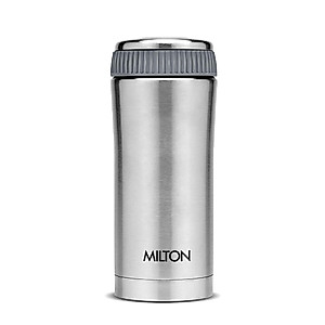 Milton Thermosteel Optima 350 Double Wall Vacuum Insulated Flask, 350 ml | 12 oz | Hot and Cold for Long Hours, 18/8 Stainless Steel, Coffee Travel Mug Tumbler, Rust and Leak-Proof, BPA-Free | Silver