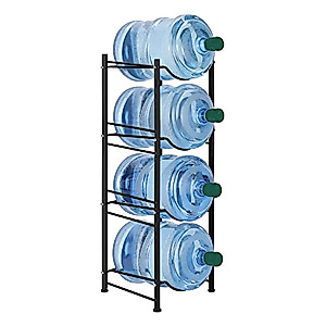 5 Gallon Water Bottle Jug Holder 4 Tier Heavy Duty Water Cooler Jug Storage Rack Detachable Gallon Water Jug Bottle Organizer Shelf for Home Kitchen Office Breakroom Space Save, Black