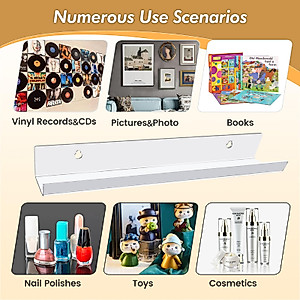 FOGOBO Vinyl Record Shelf Wall Mount, 6 Pack 12’’ Clear Acrylic Album Record Holder Display, Kids Bookshelf, Floating Wall Shelves for Bathroom, Bedroom, Living Room, Kitchen,Office