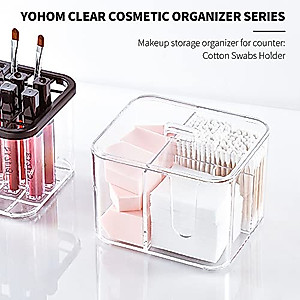 YOHOM Clear cotton ball and swab holder organizer with lid Bathroom Qtips Storage Container Box Plastic Cotton Round Pads Dispenser