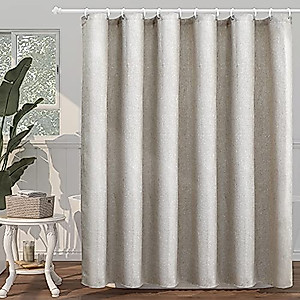 SUMGAR Linen Shower Curtain Tan Farmhouse Rustic Polyester Fabric Cloth Hotel Luxury Heavy Duty Textured Thick Neutral Taupe Elegant Washable Bathroom Curtains Sets with Hooks -72" x 72"