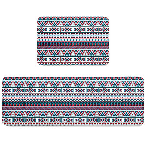 Native American Kitchen Rugs Set 2 Piece 15.7x23.6in+15.7x47.2in, Non-Slip Kitchen Mats Set Rubber Backing Indoor Entry Door Mat Carpets - Geometric Triangle Aztec Tribal Ethnic Style