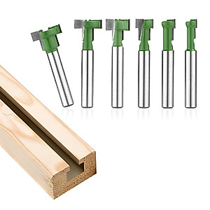 6pcs Keyhole Router Bits Set, 1/4in Shank T Slot Cutter Set Router Bits Woodworking T Track Slot Cutter for 1/4 & 5/16 & 3/8 & 9/16 & 1/2 & 5/8 inch Blade Diameter