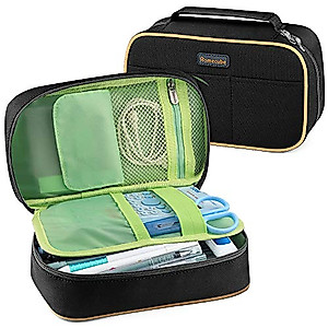 Homecube Pencil Case Big Capacity Storage Pen Bag Makeup Pouch Zippered Students Stationery Bag with Outer Pockets and Handle- 8.23x5.12x3.15- Black