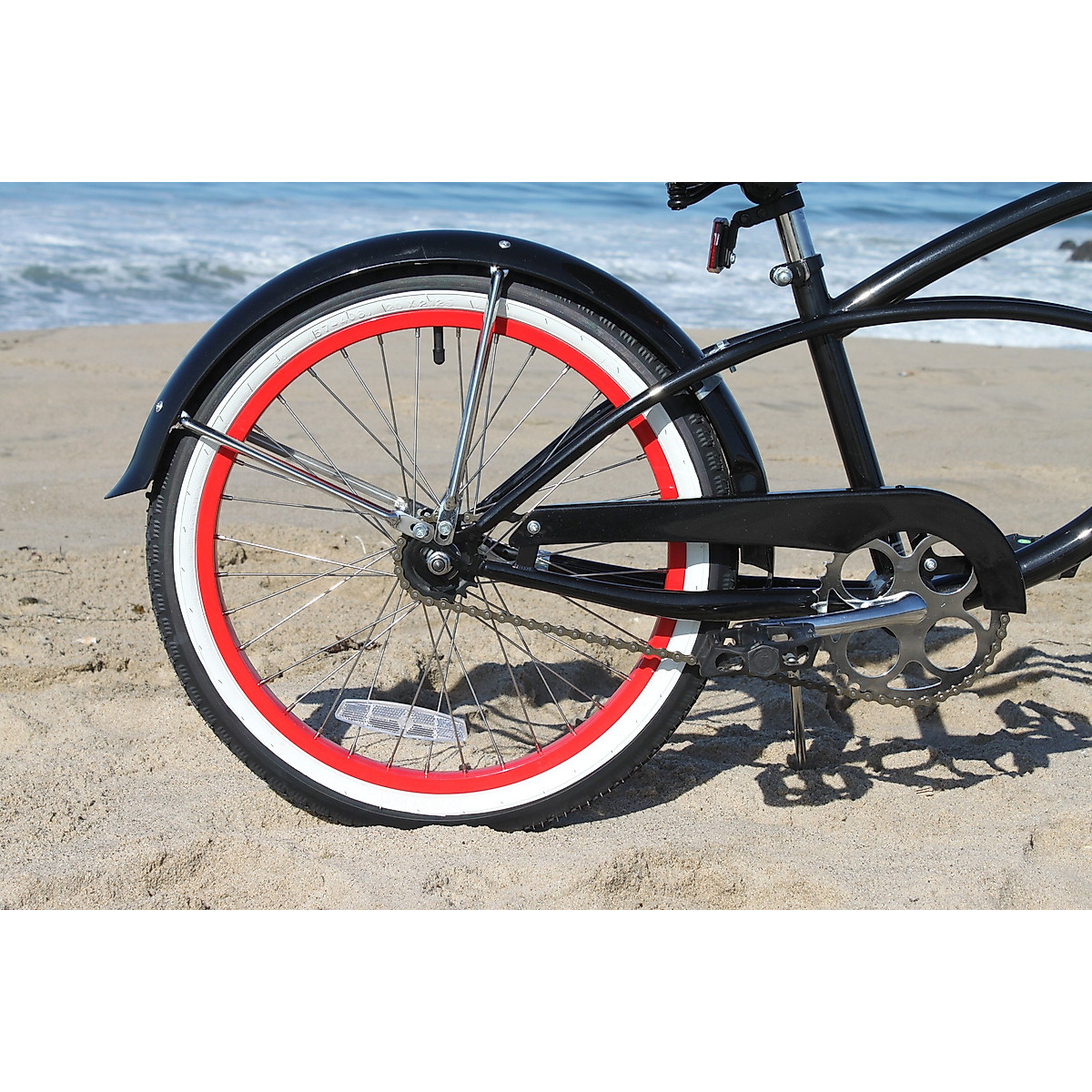 Firmstrong Urban Boy Single Speed Beach Cruiser Bicycle, 20-Inch, Black w/ Red Rims