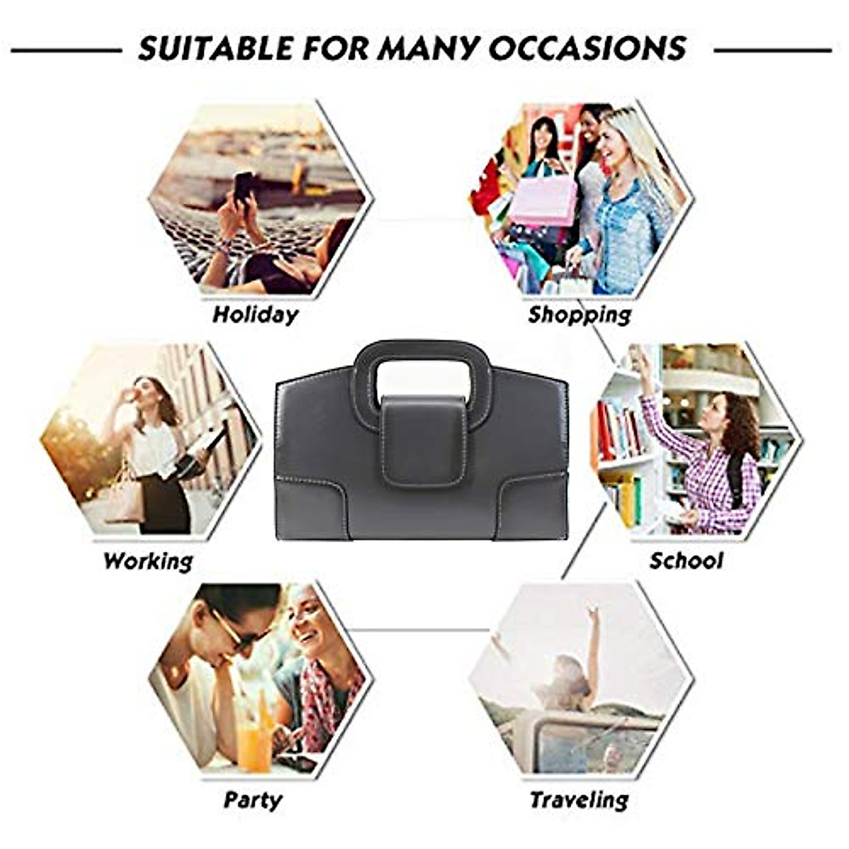 CLARA Women Vintage Flap Tote Top Handle Satchel PU Leather Clutch Handbag Purse Shoulder Bag (00358Gray)