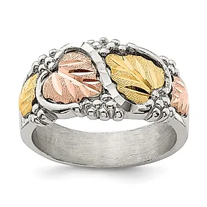 Fancy Victorian-Style Wedding Ring, Sterling Silver, 12k Green and Rose Black Hills Gold Size 9.5