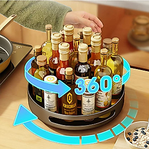 Carbon Steel Lazy Susan Organizer,Black 360°Stable Revolving Spice Rack Turntable for Pantry Cabinet,Decorative Trays Storage Containers Organizer for Kitchen Cabinet, Snacks, Bathroom,12.2inch