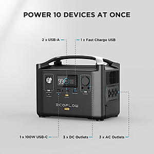 EF ECOFLOW RIVER Pro Portable Power Station 720Wh, Power Multiple Devices, Recharge 0-80% Within 1 Hour, for Camping, RV, Outdoors, Off-Grid