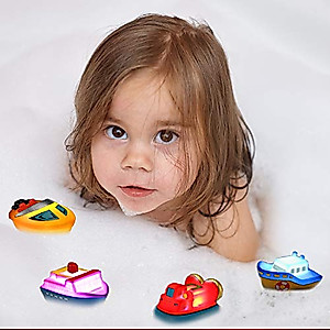 Bath Toys, 6 Packs Light up Boat Floating Rubber Set, Flashing Color Changing Light in Water, Tub Gift for Baby Infant Toddler Child Kid, Bathtub Ship Toy for Bathroom Shower Game Swimming Pool Party