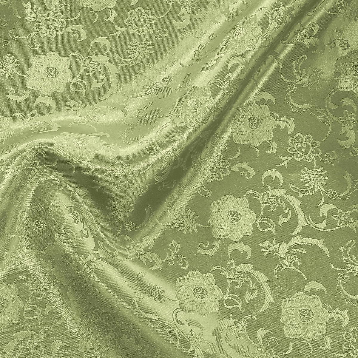 KKJIAF Sage Green Satin Jacquard Fabric 2 Yard, 60 Inch Wide Shiny Cloth Fabric, Sunflower Pattern Silky Brocade Fabric for Tablecloth, Table Runner, Napkins, Dress, Bedding Sheet, DIY Crafts