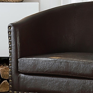 Rosevera Kirkham, Nailhead, Bedroom Accent, Sturdy Reading, Faux Arm, 27" Barrel, Leather Club, Side Chairs for Living Room, Standard, Espresso