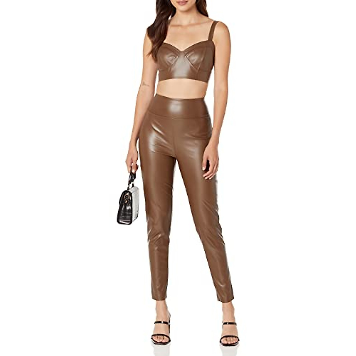 The Drop Women's Lewis Vegan Leather Bralette, Coffee Bean, S