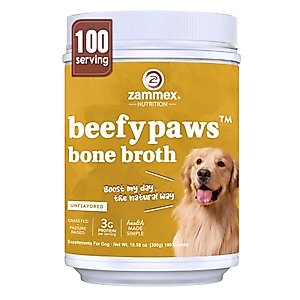 Zammex Bone Broth for Dogs, Grass Fed Beef Bone Broth Protein Powder - Supports Joints and Bone, Enhances Fur, Dogs & Cats Food Toppers for Dry & Wet 10.58oz