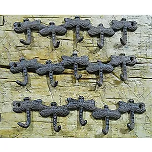 NIMIBOD Décor Supplies Vintage for Home 3 Cast Iron Dragonfly Towel Coat Hooks Hat Hook Key Rack Rustic Brown Finish for Home Decor - Made Like Old Stuff