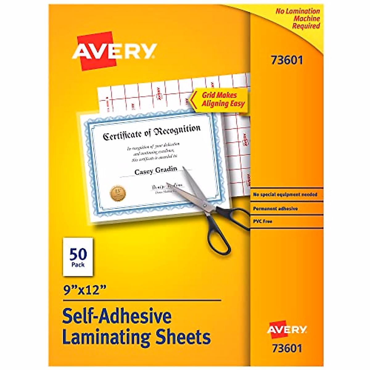 Avery Self-Adhesive Laminating Sheets, 9" x 12", Box of 50,-Case Pack of 10 (73601)