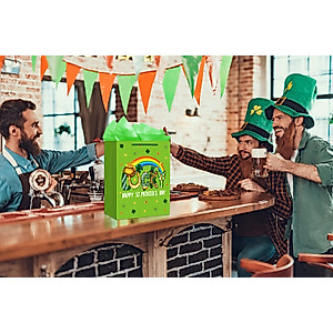 WhatSign St.Patricks Day Gift Bags with Handle 11.5" Happy St.Patrick's Day Gift Bags Shamrock Lucky Paper Gifts Bags with Tissue Paper Irish Clover Gift Wrap Bags St Patricks Day Party Favor Supplies