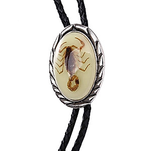 HUABOLA CALYN Bolo tie for Men- Unique Luminous Stone Native American White 3D Scorpion Animal Bolo ties Handmade