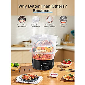 Cozeemax 13.7QT Electric Food Steamer for Cooking, 3 Tier Vegetable Steamer for Fast Simultaneous Cooking, 60 Minute Timer, BPA Free Baskets, 800W (Black)