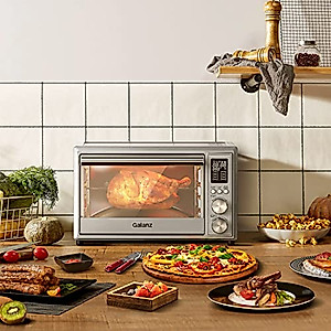 Galanz GT12SSDAN18 Digital Fry & Rotisserie Combo 8-in-1 Air Fryer Toaster, Convection Oven with Pizza & Dehydrate, 4 Accessories Included, 1800W, 26 Quart Large, Stainless Steel, 30L, 2 knobs