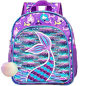 gxtvo Mermaid Backpack for Girls, Toddler Sequin Preschool Bookbag, 12" Cute Cartoon Animal School Bag