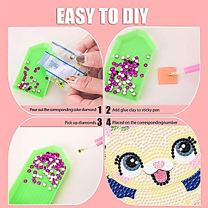Miairivy Diamond Painting for Kids, 5D Animal Diamond Art Mini Small Kit(with Wooden Frame), DIY Cute Cat Big Gem Painting Set, Paint by Diamonds Crafts for Girls Boys Ages 4-12