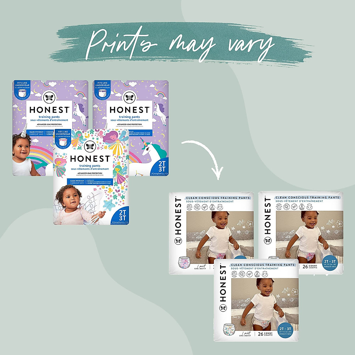 The Honest Company Clean Conscious Training Pants | Plant-Based, Sustainable Diapers | Magical Moments + Butterfly Kisses | Size 2T/3T (34- lbs), 78 Count