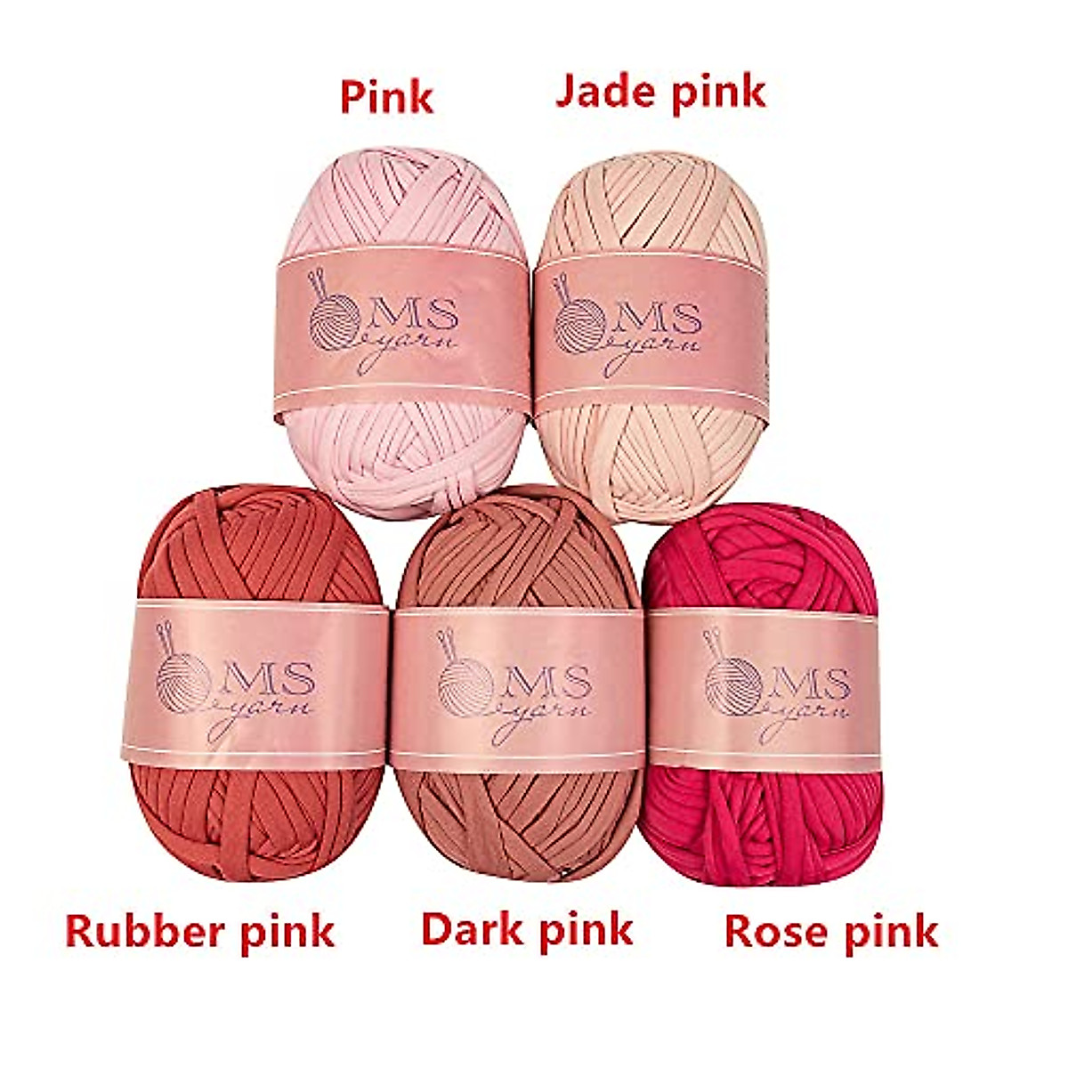 3 Skein M-S Thick Knitting Yarn, Elastic Fabric Cloth T Shirt Yarn, Spaghetti Yarn for Hand DIY Bag Blanket Cushion Crocheting Projects, 3.3 Oz × 3, 30 Yard × 3(Jade Pink)