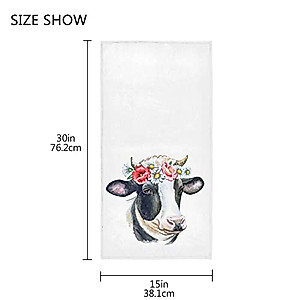 ZOEO Farmhouse Hand Towel Cow Flower Wreath Fingertip Face Towels Cotton Soft Absorbent Luxury Kitchen Dish Cloth Washcloths 30 x 15 Inch for Bathroom Guest Gym Hotel Spa Yoga Sport Home Decor