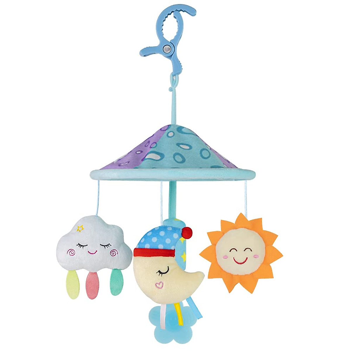 Baby pram Mobile Toys, Car roof Handle Toys with Soft Rattle for 0 Months+ (Sky)