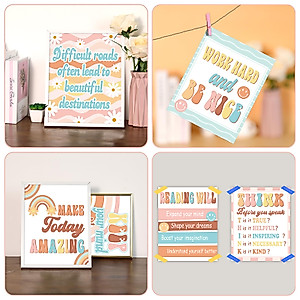 ZOIIWA 12 Retro Groovy Classroom Decorations Posters Groovy Hippie Bulletin Board Set Back to School Retro Growth Mindset Poster for Kids Classroom Homeschool Kindergarten Wall Art Unframed (8×10)