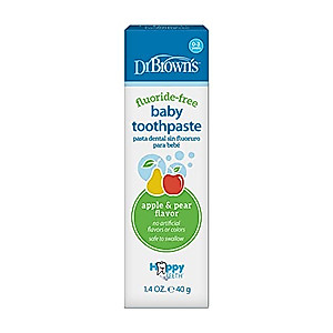Dr. Brown’s Fluoride-Free Baby Toothpaste, Safe to Swallow, Apple Pear, 1-Pack, 1.4oz/40g, 0-3 years