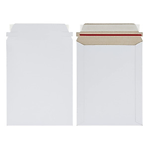 100 Pack 7x9 Rigid Cardboard Mailers That Stay Flat, Self Adhesive Photo Envelopes for Shipping Documents, Bulk (White)