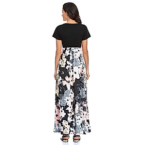 Lacavocor Womens Short Sleeve Maxi Dresses Empire Waist Long Dress, Large, B7