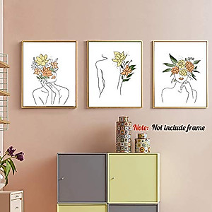 YIMEHDAN Minimalist Women Flower Wall Art Print-- Dressing Room or Girls Bedroom Decor--Fashion Women Rose Minimal Line Canvas Print ( Set of 6 )--Unframed--8X10 inch