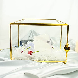 YIMORENCE V Gold Wedding Glass Card Box – 12.6 inch Large Wedding Card Holder Handmade Gold Glass Terrarium with Slot and Heart Lock