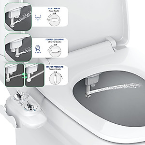 imio BD158 Non-Electric Bidet Attachment Adjustable Water Pressure and Self Cleaning Nozzle