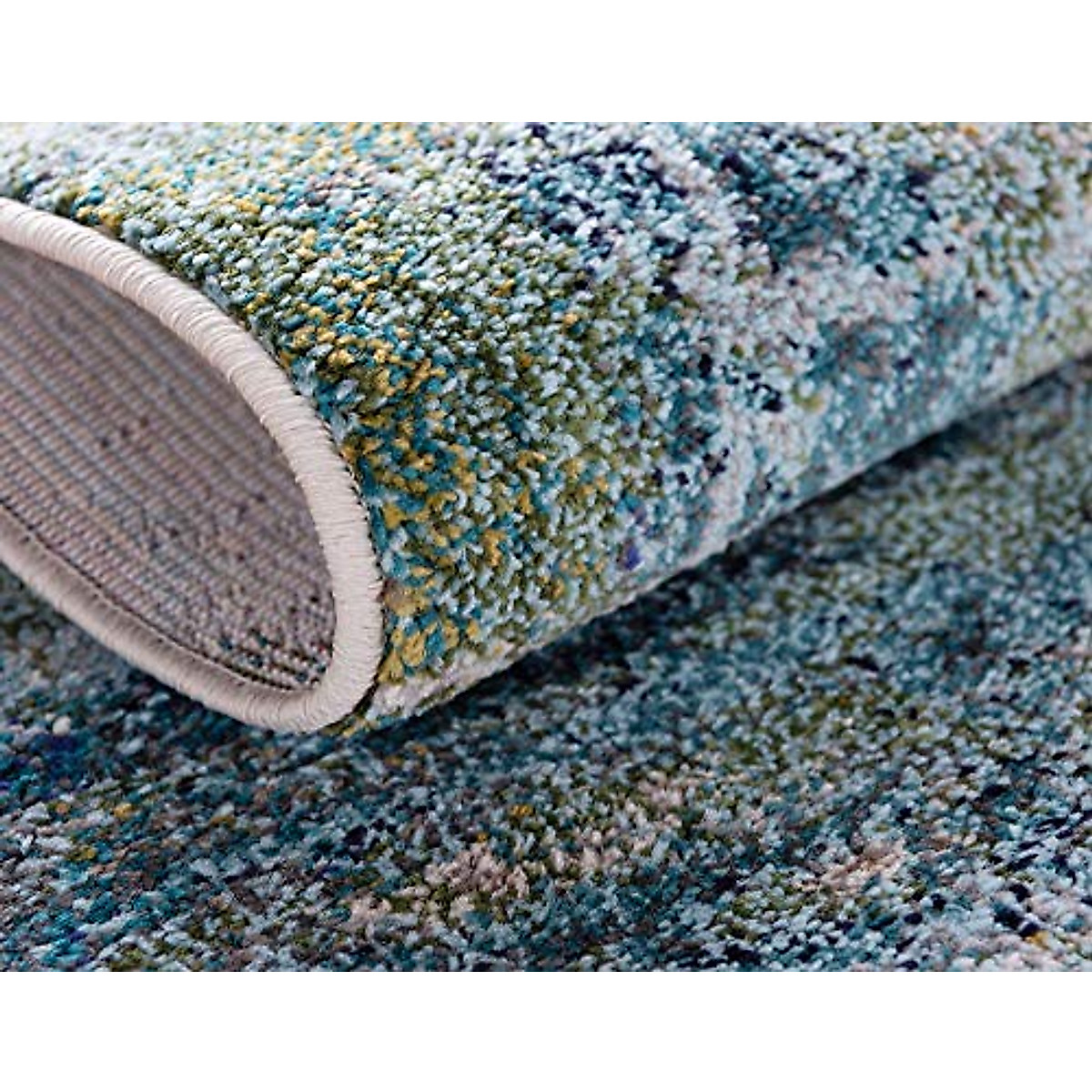 Unique Loom Chromatic Collection Modern & Vibrant Abstract Area Rug For Any Home Décor (6' 0 x 6' 0 Round, Light Blue/Beige)