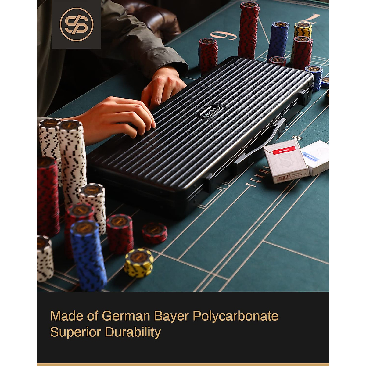 SLOWPLAY Poker Chip Case for Texas Holdem, 300 pcs of 39/40mm Poker Chips | High-end Carrying case Providing Full Protection, German Polycarbonate Shell, Super Portable & Sturdy