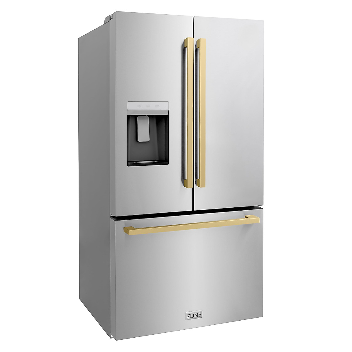 36 in. 28.9 cu. ft. Standard-Depth French Door External Water Dispenser Refrigerator with Dual Ice Maker in Fingerprint Resistant Stainless Steel and Champagne Bronze Modern Handles (RSMZ-W-36-FCB)