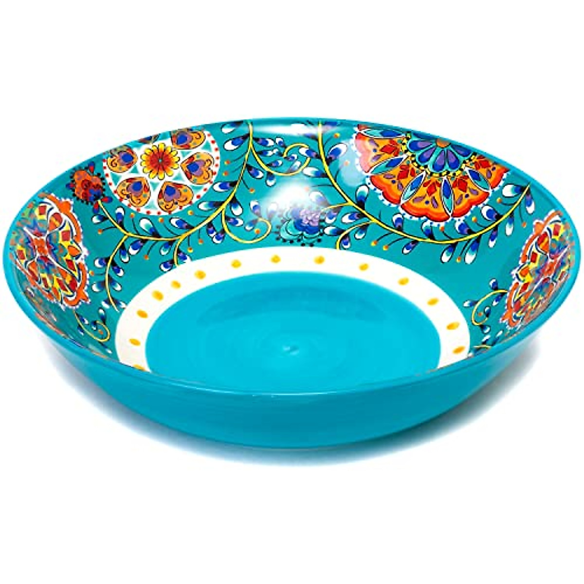 MICROWAVE SAFE Holiday Christmas DInner Ceramic Large Serving Bowl Pasta Bowl Fruit Bowl Salad Bowl Party Holiday Bohemian Talavera Spanish Influenced Design (Turquoise)