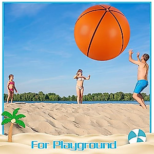 Meooeck 6 ft Giant Beach Balls Jumbo Inflatable Basketball for Pool Large Floating Ball Giant Inflatable Ball with Repair Patch for Sports Birthday Beach Pool Party Decorations Favors Summer Game Toy