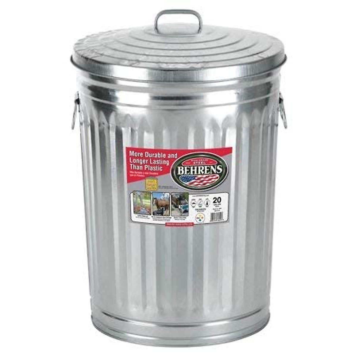 Behrens High Grade Steel 1211 20 Gal Silver Galvanized Steel Trash Can with Lid(Trash Can)
