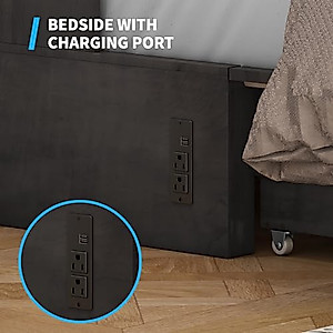 Mjkone Queen Murphy Bed with USB Charging Station | Modern Cabinet Bed with Tri-Folding Mattress | Hide-Away Bed with 2 Drawers for Bedroom | Guest Room | Office (Grey Pattern XI)