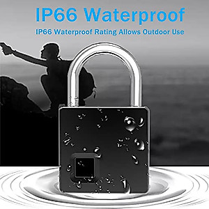 Fingerprint Padlock - with 2 Keys Backup - IP66 Waterproof Suitable for Outdoor - Heavy Duty Security Smart Lock with USB (Black)